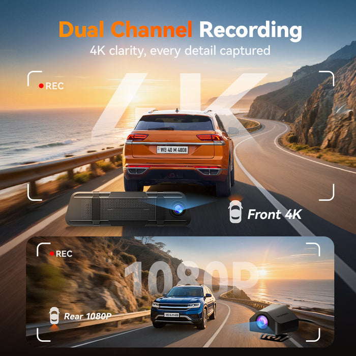 WOLFBOX M40 4K 10" ADAS WIFI Touch Screen Mirror Dash Cam