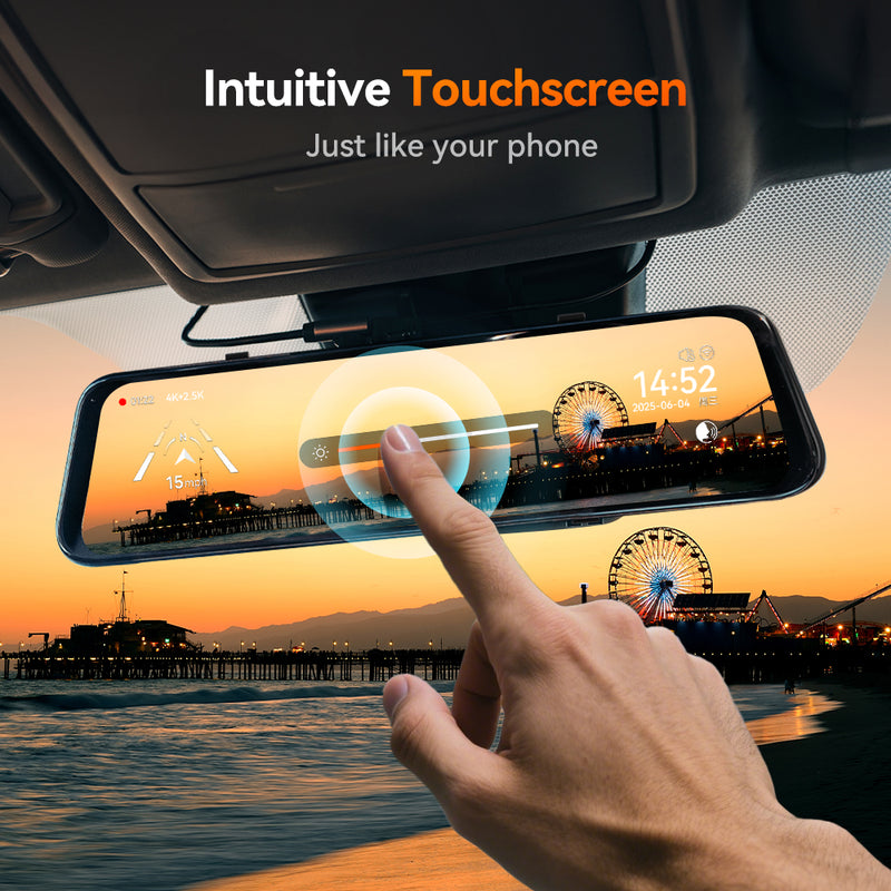 WOLFBOX G900Pro 12MP Touch Screen WiFi Rear View Mirror Dash Cam